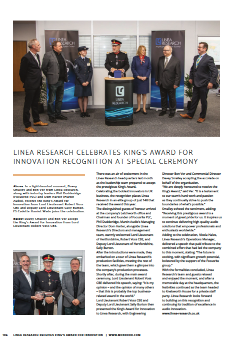 Mondo DR Exclusive ~ Linea Research Receives Prestigious King's Award ...